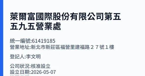萊爾富國際股份有限公司第五五九五營業處的照片-統編 61419185(新北市) 公司登記資料與營業項目詳細圖表