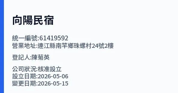 向陽民宿的照片-統編 61419592(連江縣) 公司登記資料與營業項目詳細圖表
