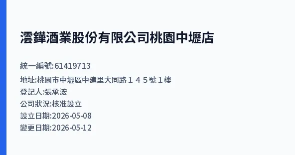 澐鏵酒業股份有限公司桃園中壢店的照片-統編 61419713(桃園市) 公司登記資料與營業項目詳細圖表