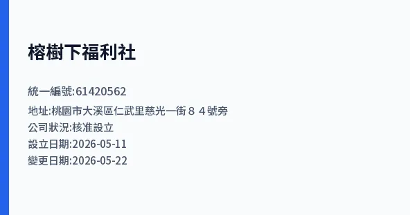 榕樹下福利社的照片-統編 61420562(桃園市) 公司登記資料與營業項目詳細圖表