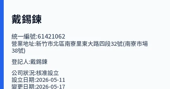戴錫鍊的照片-統編 61421062(新竹市) 公司登記資料與營業項目詳細圖表
