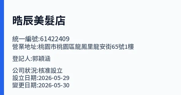 晧辰美髮店的照片-統編 61422409(桃園市) 公司登記資料與營業項目詳細圖表
