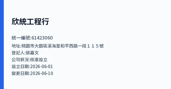 欣統工程行的照片-統編 61423060(桃園市) 公司登記資料與營業項目詳細圖表