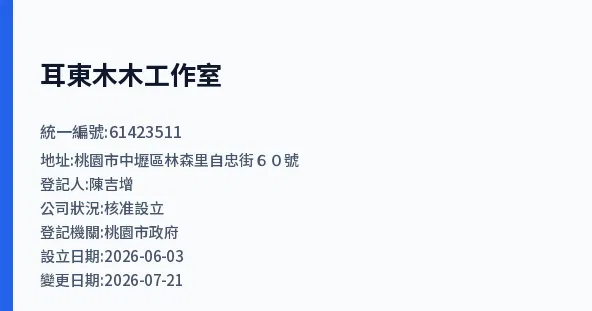 耳東木木工作室的照片-統編 61423511 公司登記資料與營業項目詳細圖表