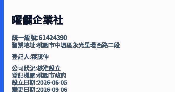 曜儷企業社的照片-統編 61424390 公司登記資料與營業項目詳細圖表