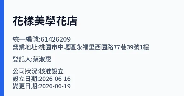 花樣美學花店的照片-統編 61426209(桃園市) 公司登記資料與營業項目詳細圖表