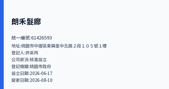 朗禾髮廊的照片-統編 61426593 公司登記資料與營業項目詳細圖表