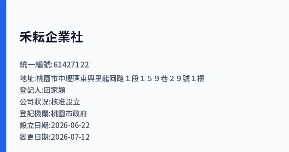 禾耘企業社的照片-統編 61427122(桃園市) 公司登記資料與營業項目詳細圖表