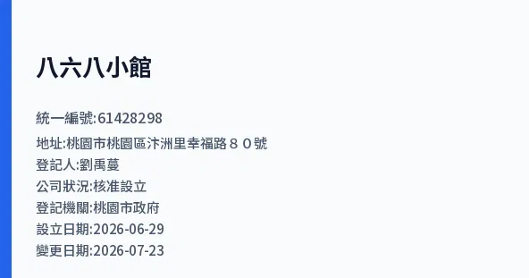 八六八小館的照片-統編 61428298(桃園市) 公司登記資料與營業項目詳細圖表