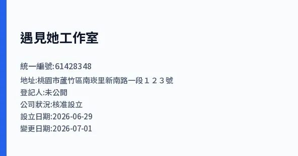遇見她工作室的照片-統編 61428348(桃園市) 公司登記資料與營業項目詳細圖表