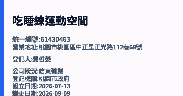 吃睡練運動空間的照片-統編 61430463 公司登記資料與營業項目詳細圖表