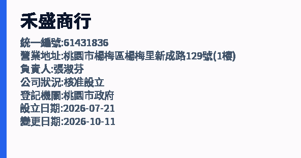 禾盛商行的照片-統編 61431836(桃園市) 公司登記資料與營業項目詳細圖表