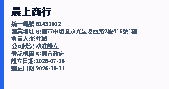 晨上商行的照片-統編 61432912(桃園市) 公司登記資料與營業項目詳細圖表