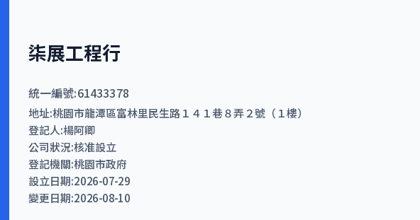 柒展工程行的照片-統編 61433378(桃園市) 公司登記資料與營業項目詳細圖表