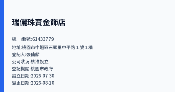 瑞儷珠寶金飾店的照片-統編 61433779(桃園市) 公司登記資料與營業項目詳細圖表