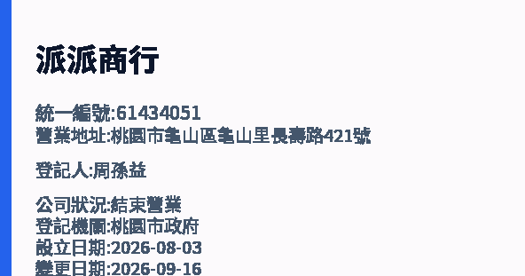 派派商行的照片-統編 61434051 公司登記資料與營業項目詳細圖表