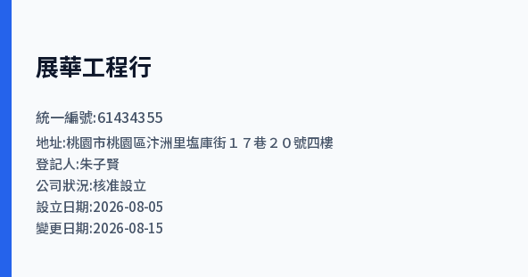 展華工程行的照片-統編 61434355(桃園市) 公司登記資料與營業項目詳細圖表