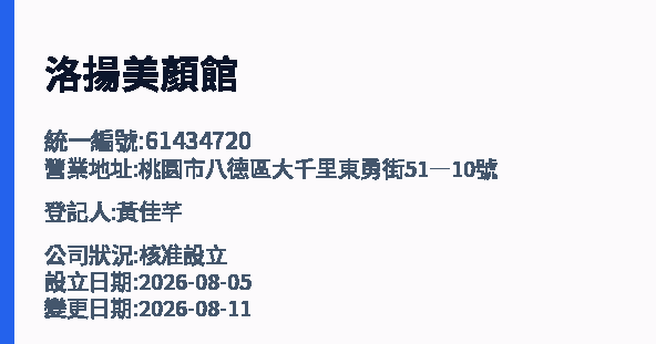 洛揚美顏館的照片-統編 61434720(桃園市) 公司登記資料與營業項目詳細圖表