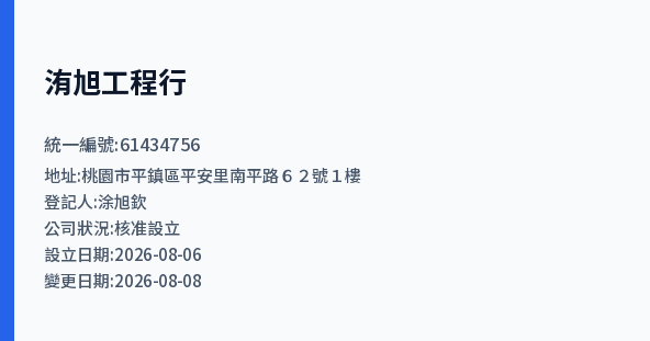 洧旭工程行的照片-統編 61434756(桃園市) 公司登記資料與營業項目詳細圖表