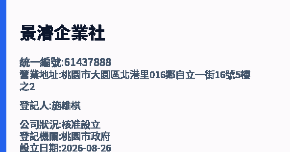 景濬企業社的照片-統編 61437888(桃園市) 公司登記資料與營業項目詳細圖表