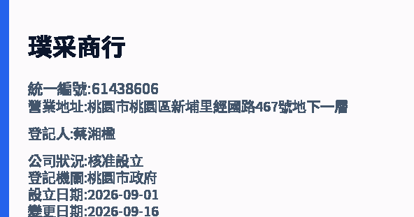 璞采商行的照片-統編 61438606(桃園市) 公司登記資料與營業項目詳細圖表