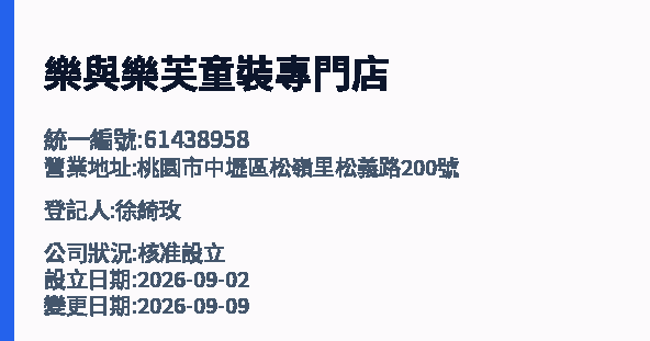 樂與樂芙童裝專門店的照片-統編 61438958(桃園市) 公司登記資料與營業項目詳細圖表