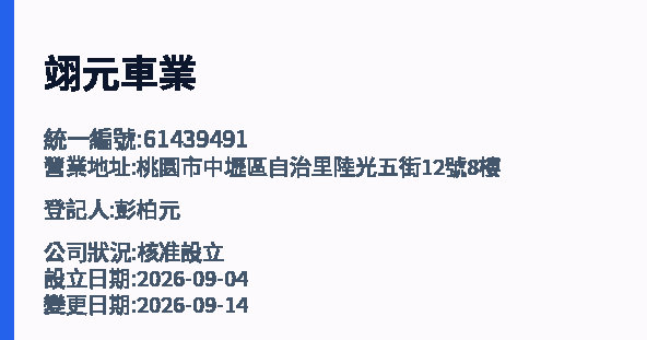 翊元車業的照片-統編 61439491(桃園市) 公司登記資料與營業項目詳細圖表