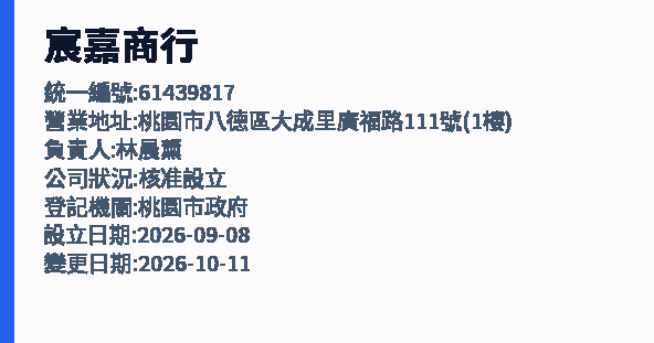 宸嘉商行的照片-統編 61439817(桃園市) 公司登記資料與營業項目詳細圖表