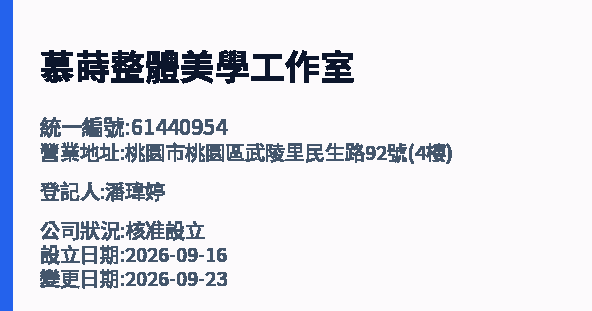 慕蒔整體美學工作室的照片-統編 61440954(桃園市) 公司登記資料與營業項目詳細圖表