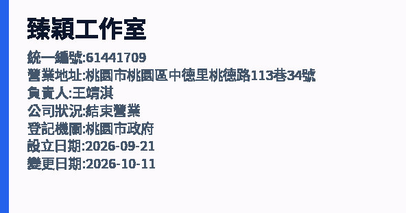 臻穎工作室的照片-統編 61441709(桃園市) 公司登記資料與營業項目詳細圖表