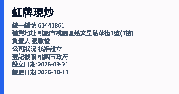 紅牌現炒的照片-統編 61441861(桃園市) 公司登記資料與營業項目詳細圖表