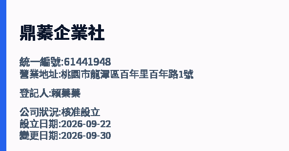鼎蓁企業社的照片-統編 61441948(桃園市) 公司登記資料與營業項目詳細圖表