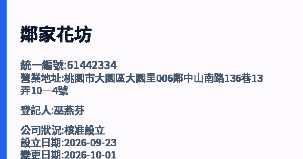 鄰家花坊的照片-統編 61442334(桃園市) 公司登記資料與營業項目詳細圖表