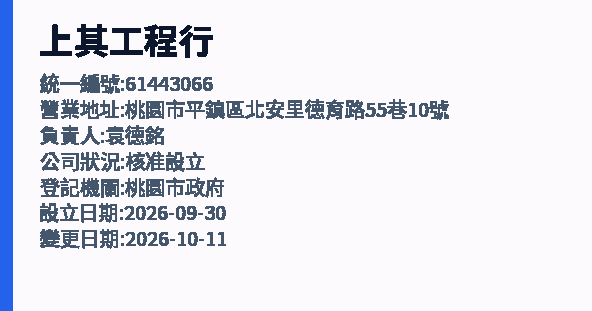 上其工程行的照片-統編 61443066(桃園市) 公司登記資料與營業項目詳細圖表