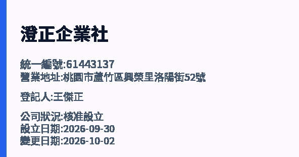 澄正企業社的照片-統編 61443137(桃園市) 公司登記資料與營業項目詳細圖表