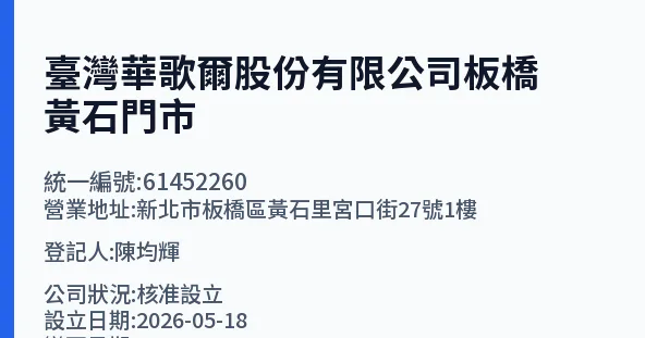 臺灣華歌爾股份有限公司板橋黃石門市的照片-統編 61452260(新北市) 公司登記資料與營業項目詳細圖表