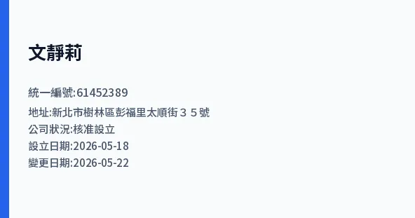 文靜莉的照片-統編 61452389(新北市) 公司登記資料與營業項目詳細圖表