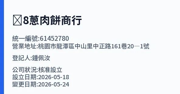 仌8蔥肉餅商行的照片-統編 61452780(桃園市) 公司登記資料與營業項目詳細圖表