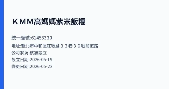 KMM高媽媽紫米飯糰的照片-統編 61453330(新北市) 公司登記資料與營業項目詳細圖表