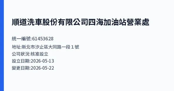 順道洗車股份有限公司四海加油站營業處的照片-統編 61453628(新北市) 公司登記資料與營業項目詳細圖表