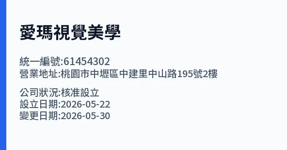 愛瑪視覺美學的照片-統編 61454302(桃園市) 公司登記資料與營業項目詳細圖表