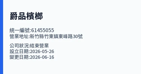 爵品檳榔的照片-統編 61455055(新竹縣) 公司登記資料與營業項目詳細圖表