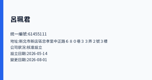 呂珮君的照片-統編 61455111 公司登記資料與營業項目詳細圖表
