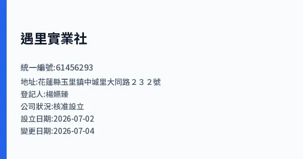 遇里實業社的照片-統編 61456293(花蓮縣) 公司登記資料與營業項目詳細圖表