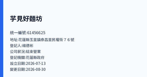 芋見好麵坊的照片-統編 61456625 公司登記資料與營業項目詳細圖表