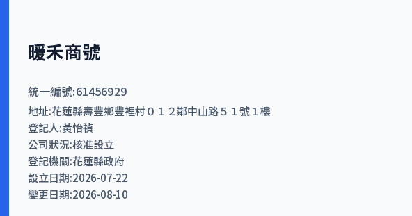 暖禾商號的照片-統編 61456929(花蓮縣) 公司登記資料與營業項目詳細圖表