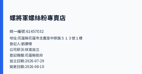 螺將軍螺絲粉專賣店的照片-統編 61457032(花蓮縣) 公司登記資料與營業項目詳細圖表