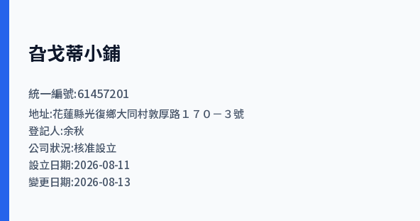 旮戈蒂小鋪的照片-統編 61457201(花蓮縣) 公司登記資料與營業項目詳細圖表