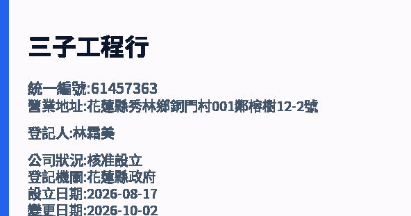 三子工程行的照片-統編 61457363(花蓮縣) 公司登記資料與營業項目詳細圖表
