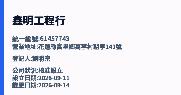 鑫明工程行的照片-統編 61457743(花蓮縣) 公司登記資料與營業項目詳細圖表